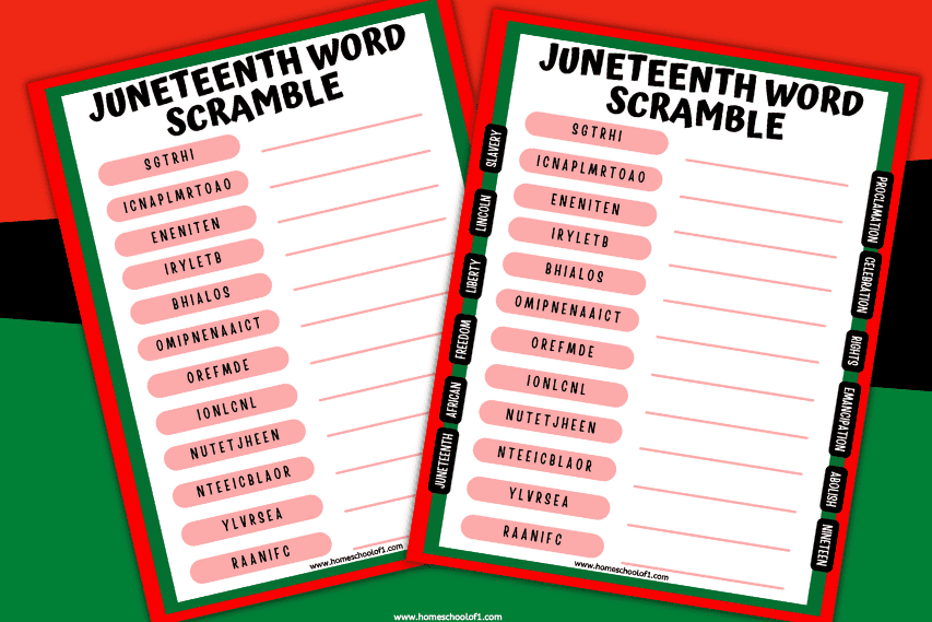 Free Juneteenth Word Scramble Printable