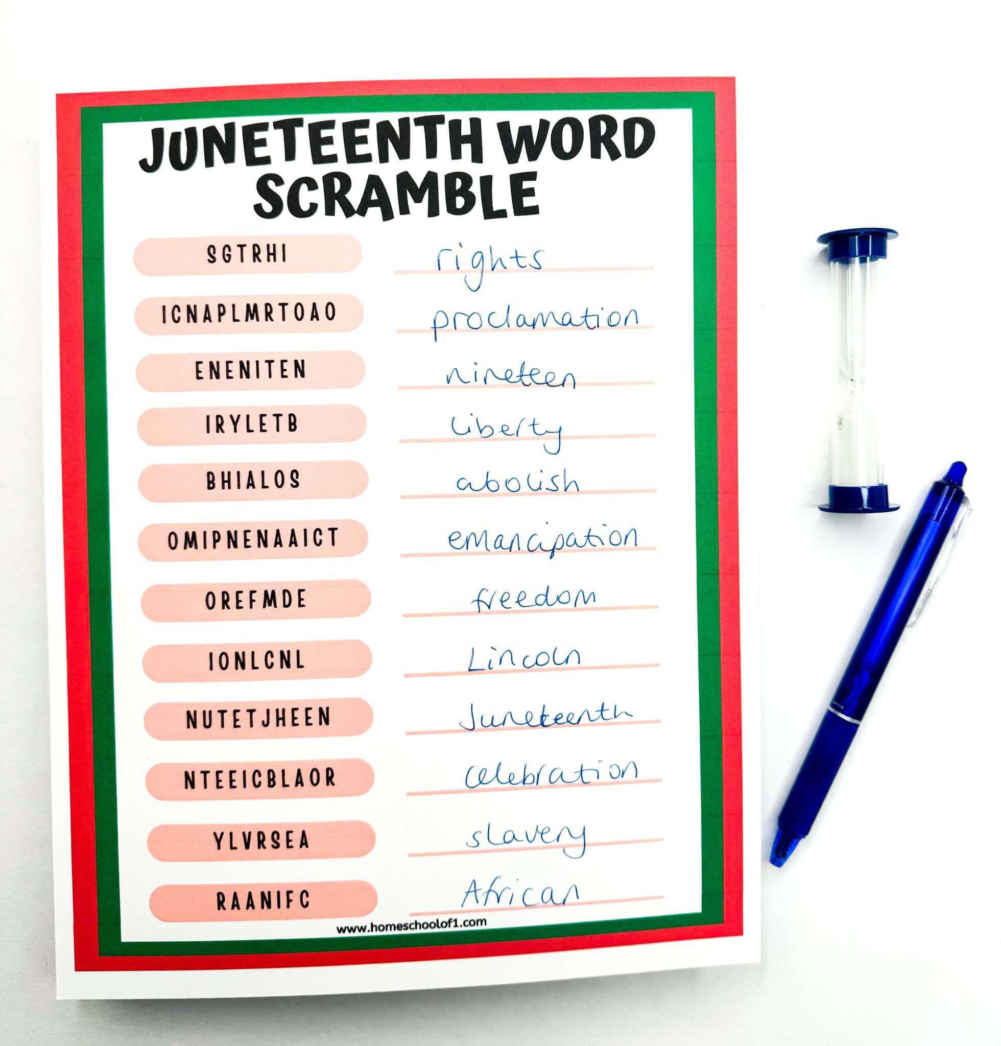 Free Juneteenth Word Scramble Printable