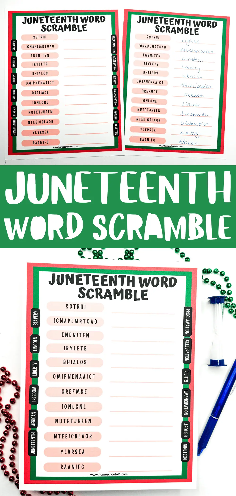 Free Juneteenth Word Scramble Printable