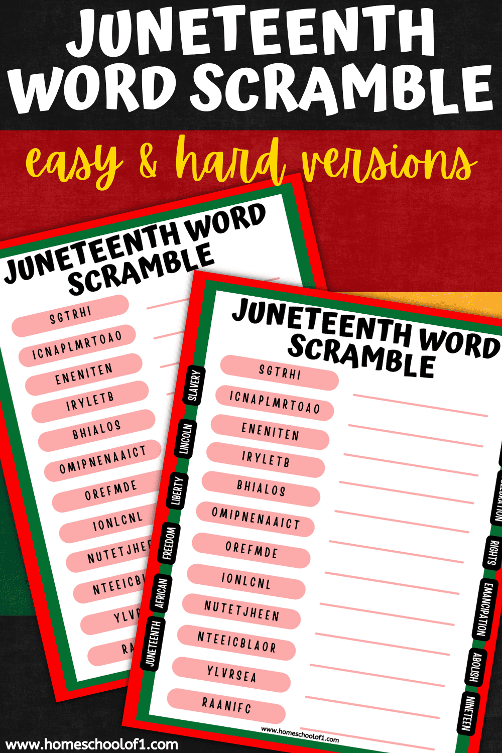 Free Juneteenth Word Scramble Printable