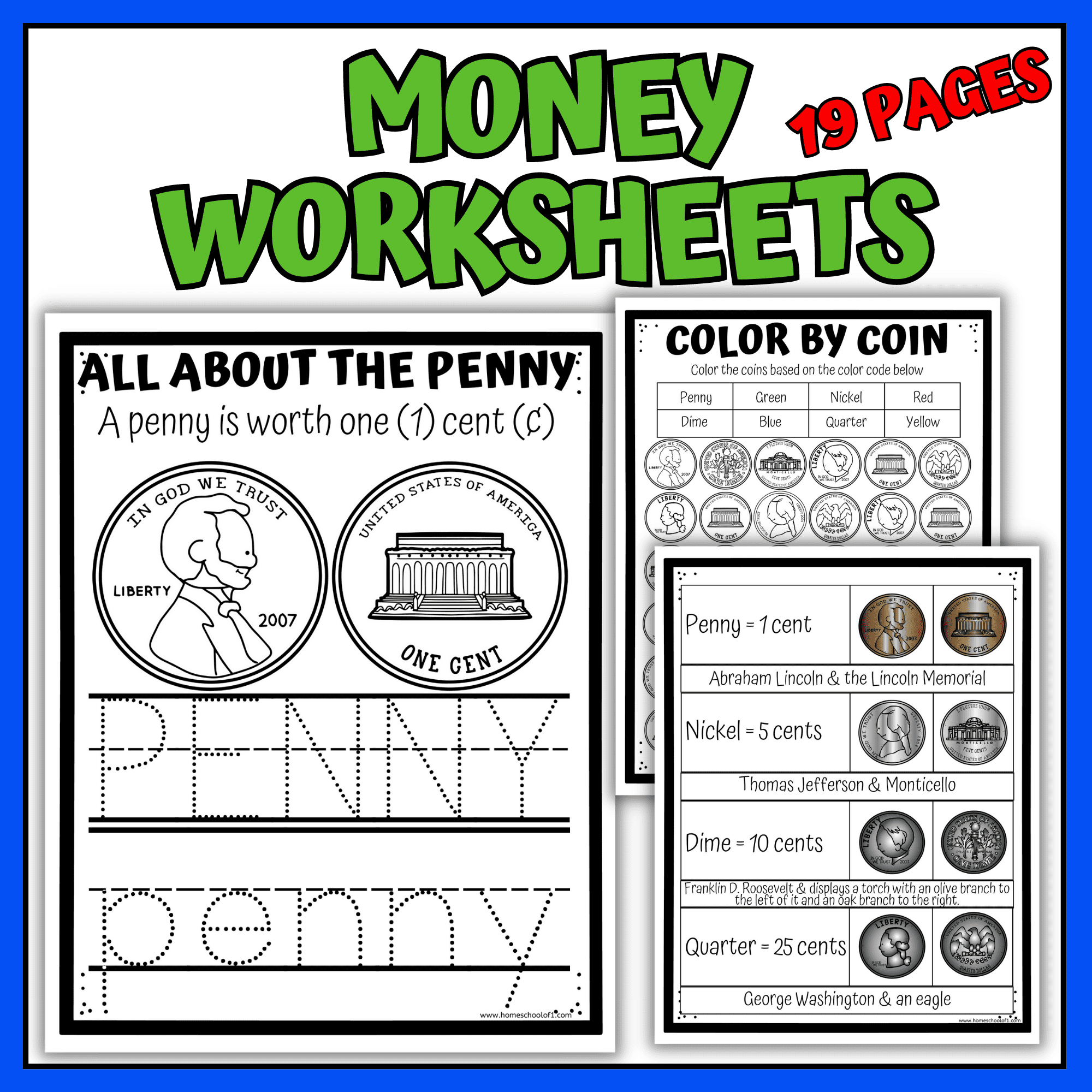 Free Identify Coins Worksheets for Kindergarten