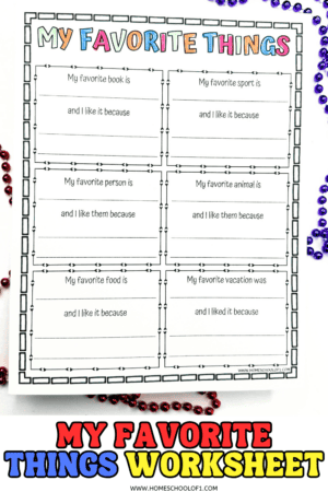 Free My Favorite Things Worksheet