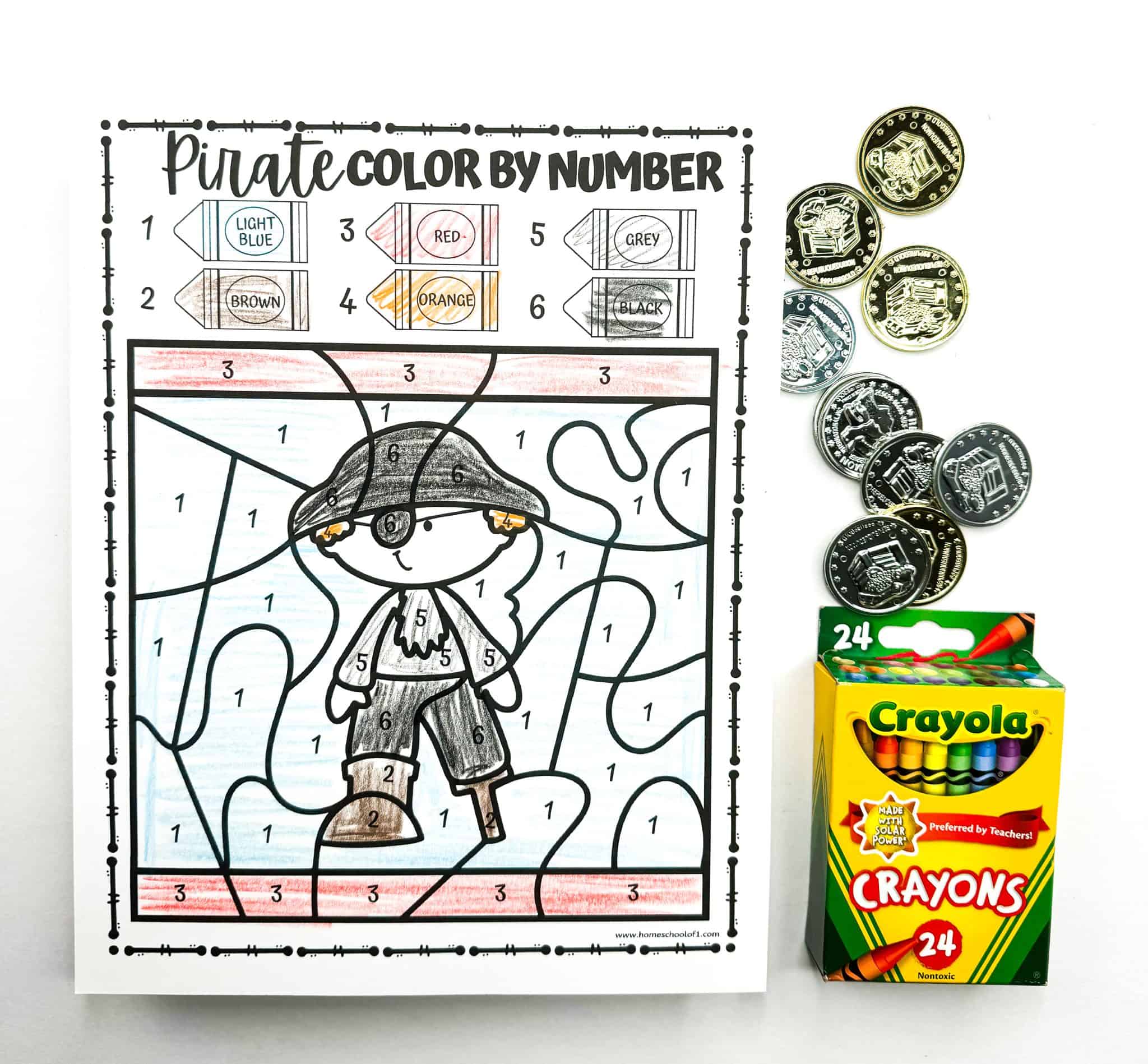 Free Pirate Color by Number Worksheets