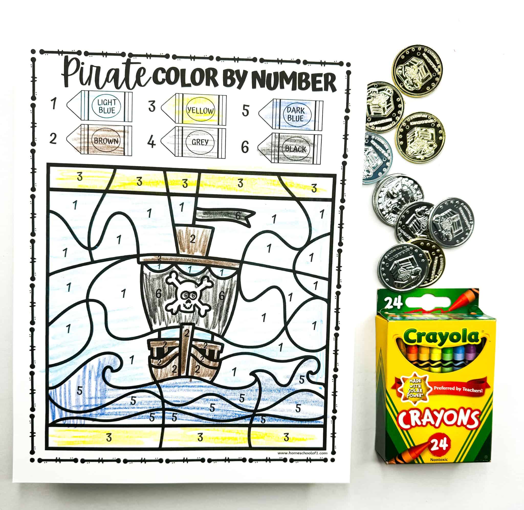 Free Pirate Color by Number Worksheets