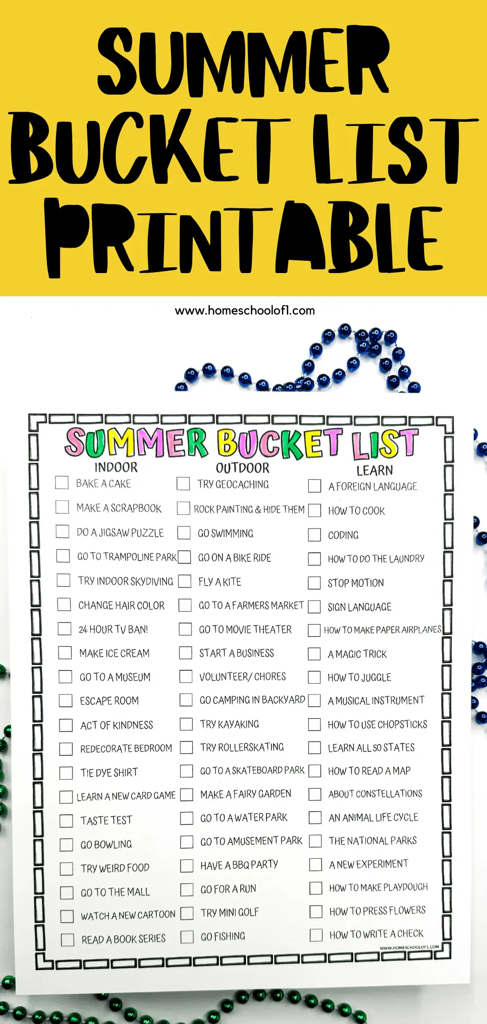 Free Summer Bucket List Printable for Kids