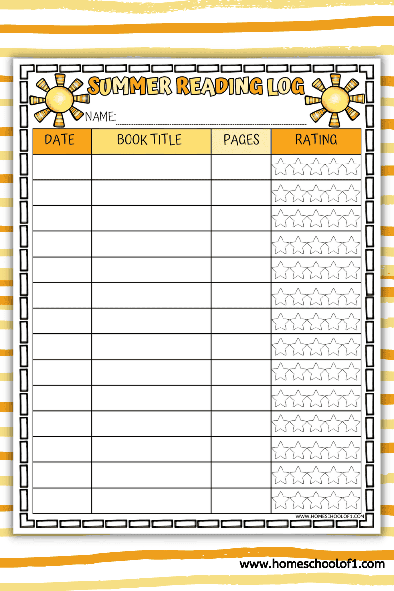 Free Summer Reading Log Printable For Kids