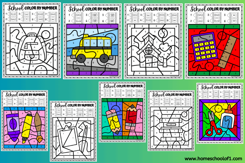 9 Free Back to School Color by Number Worksheets - Homeschool of 1