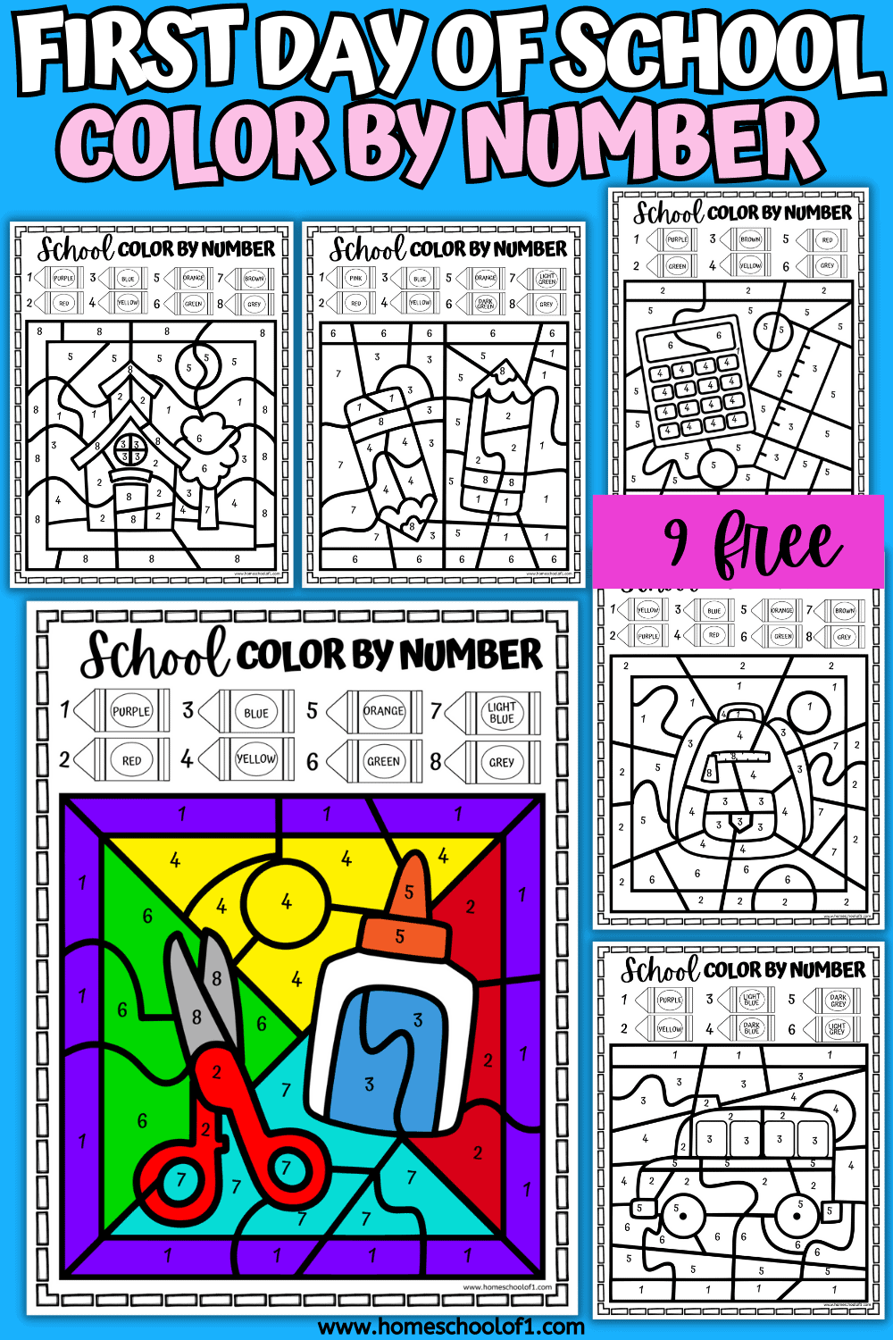 Free Back to School Color by Number Printables