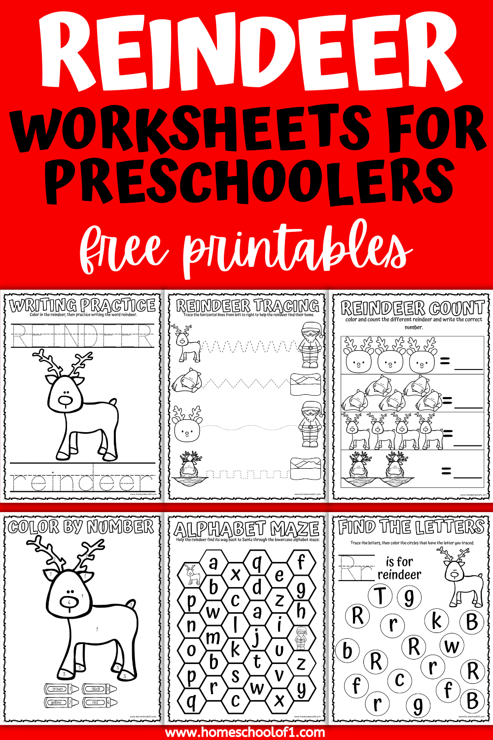 Free Reindeer Preschool Worksheets (Holiday Printables)