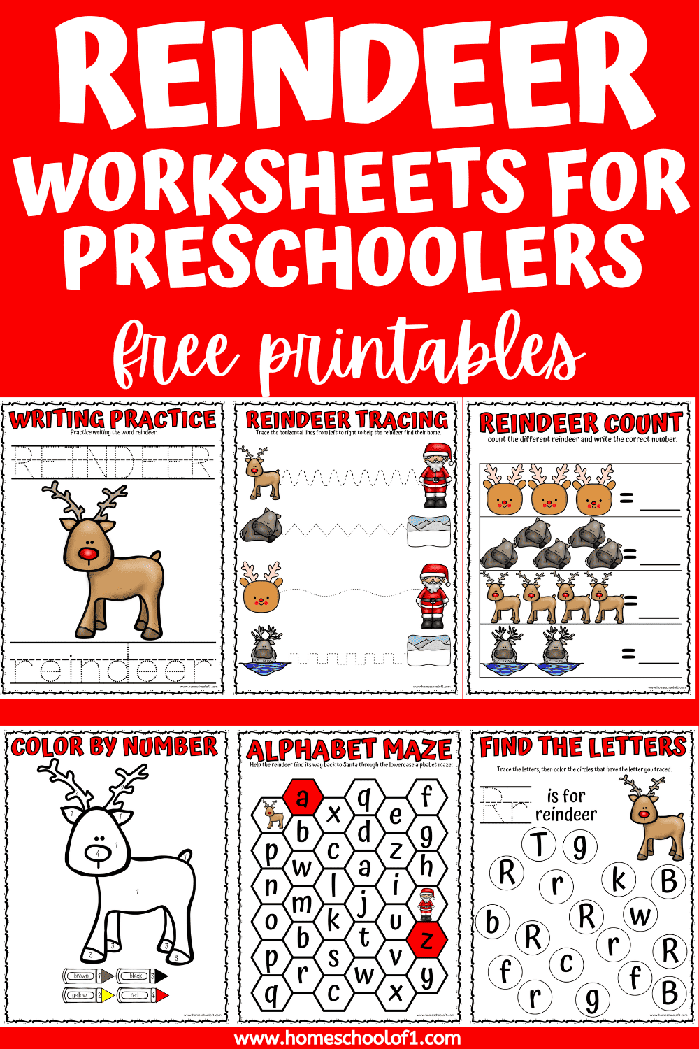 Free Reindeer Preschool Worksheets (Holiday Printables)