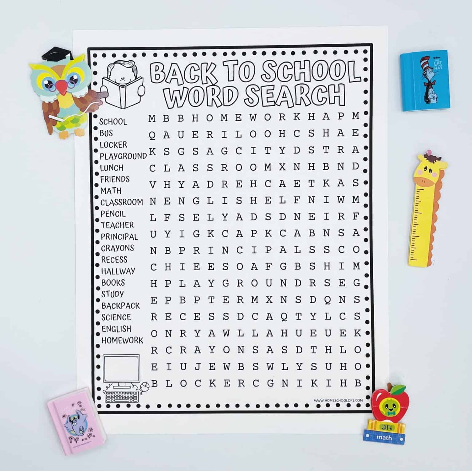 Free Back to School Word Search Printable