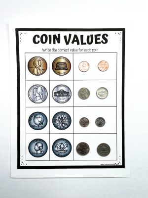 Coin Identification Worksheet (Free Printable for Kindergarten)