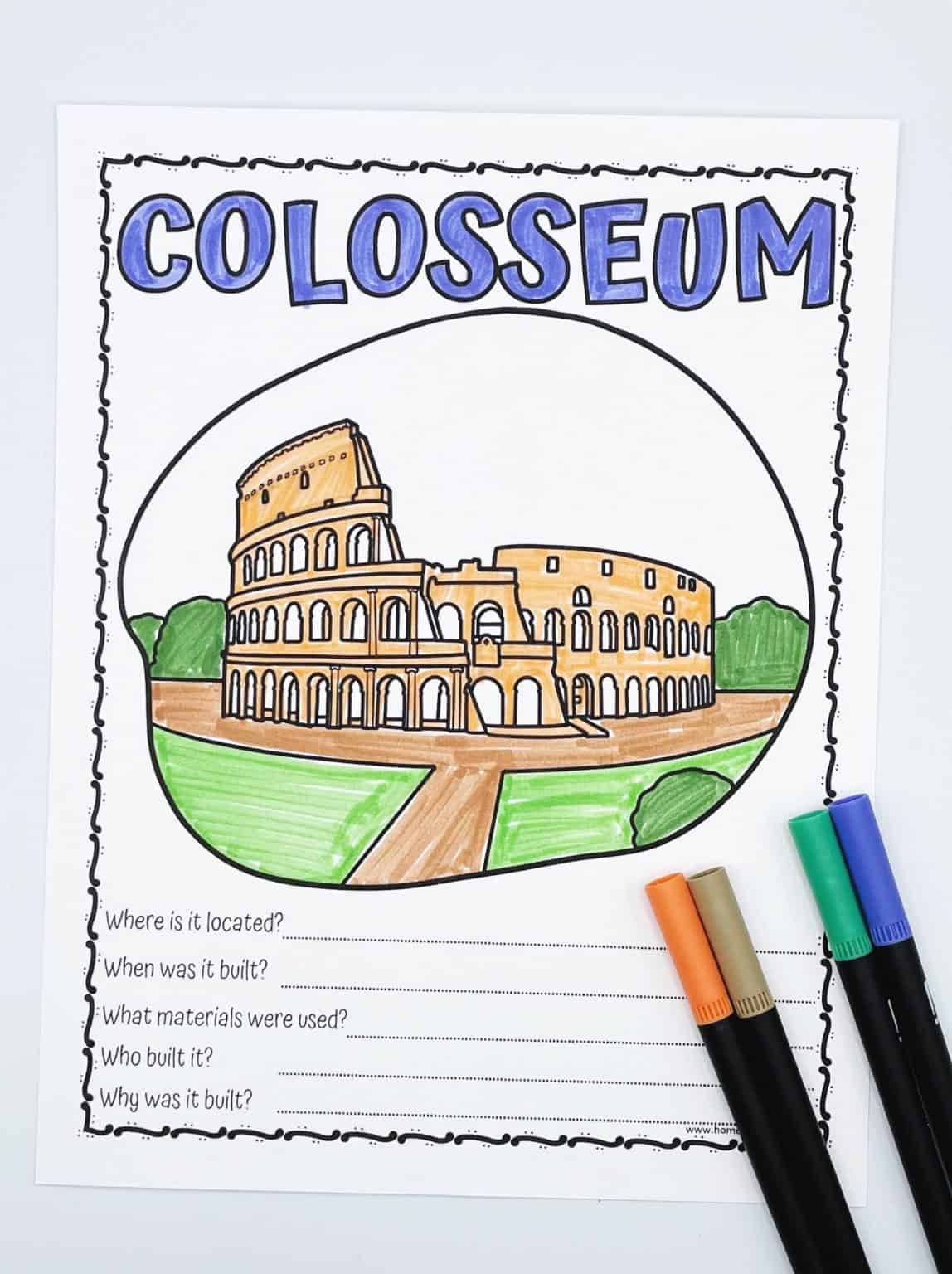 Free Colosseum Worksheet for Kids | A Wonder of the World
