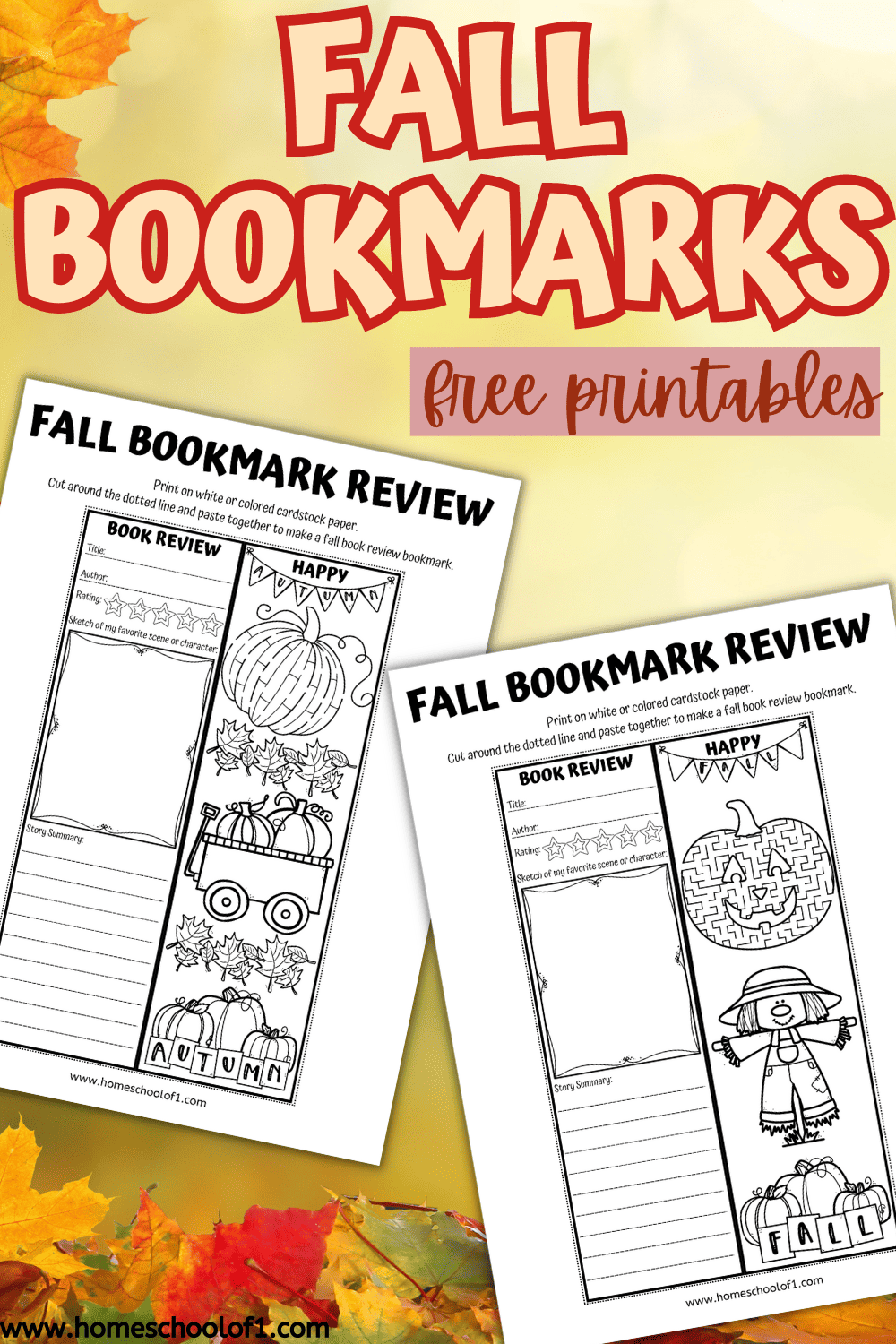 Free Printable Fall Bookmark to Color