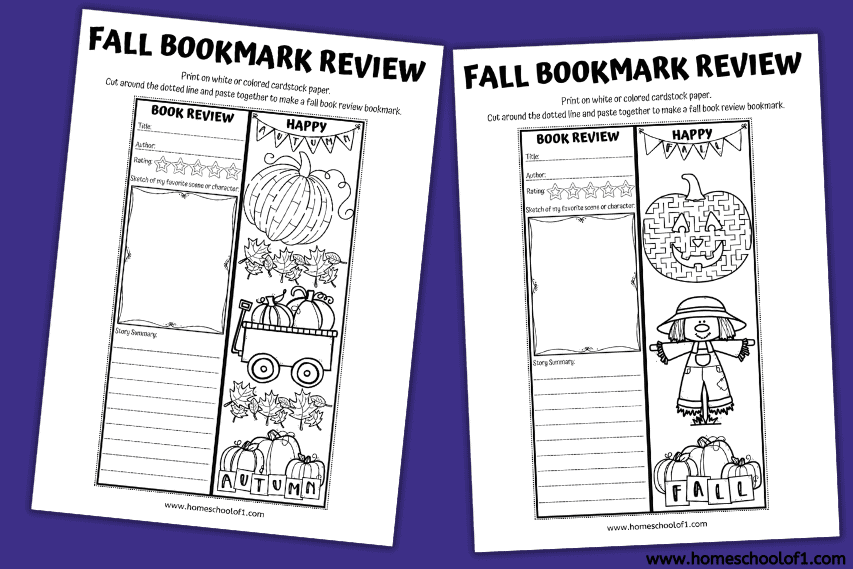 Free Printable Fall Bookmark to Color
