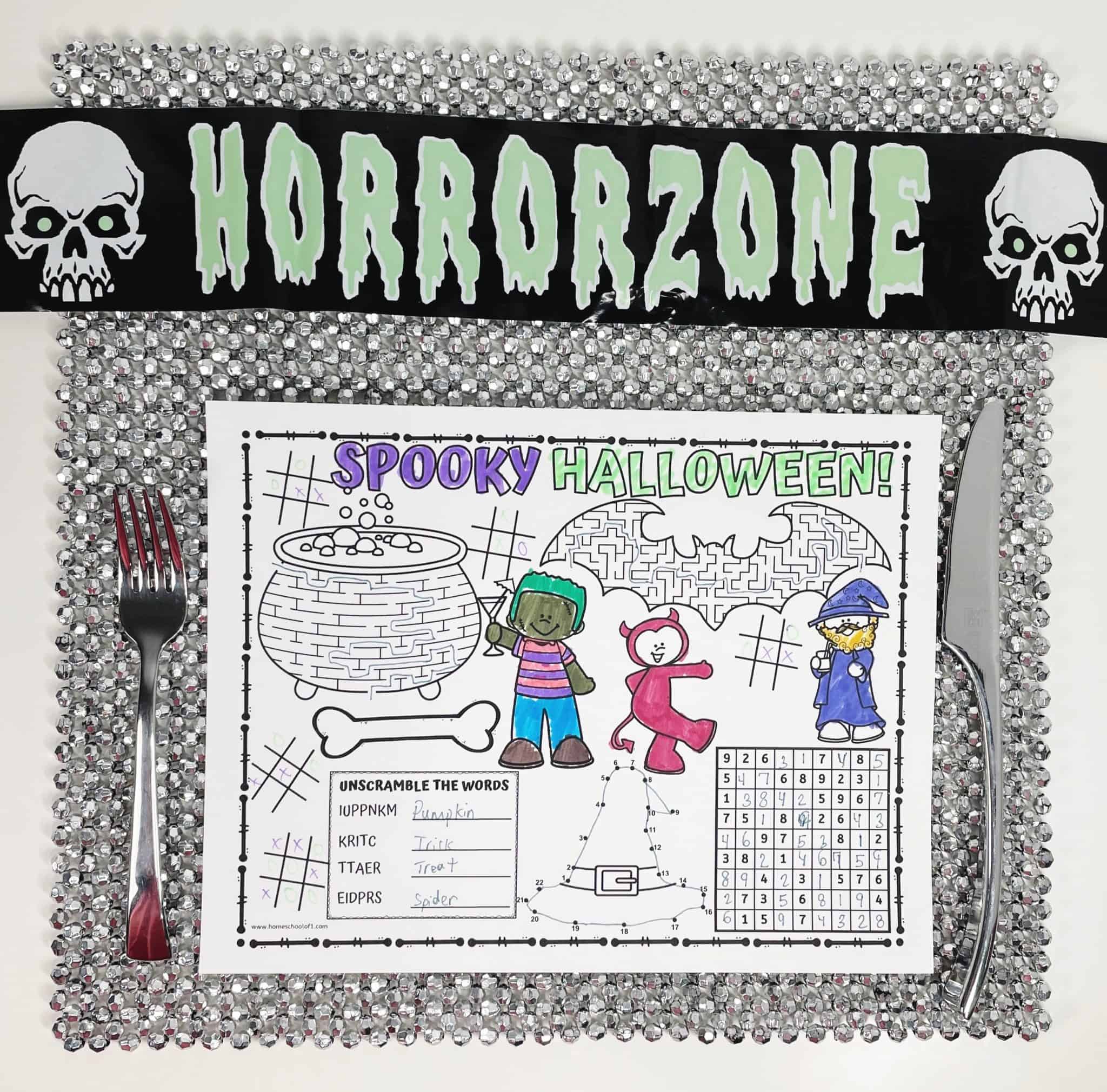 Free Halloween Activity Placemats for Table Fun