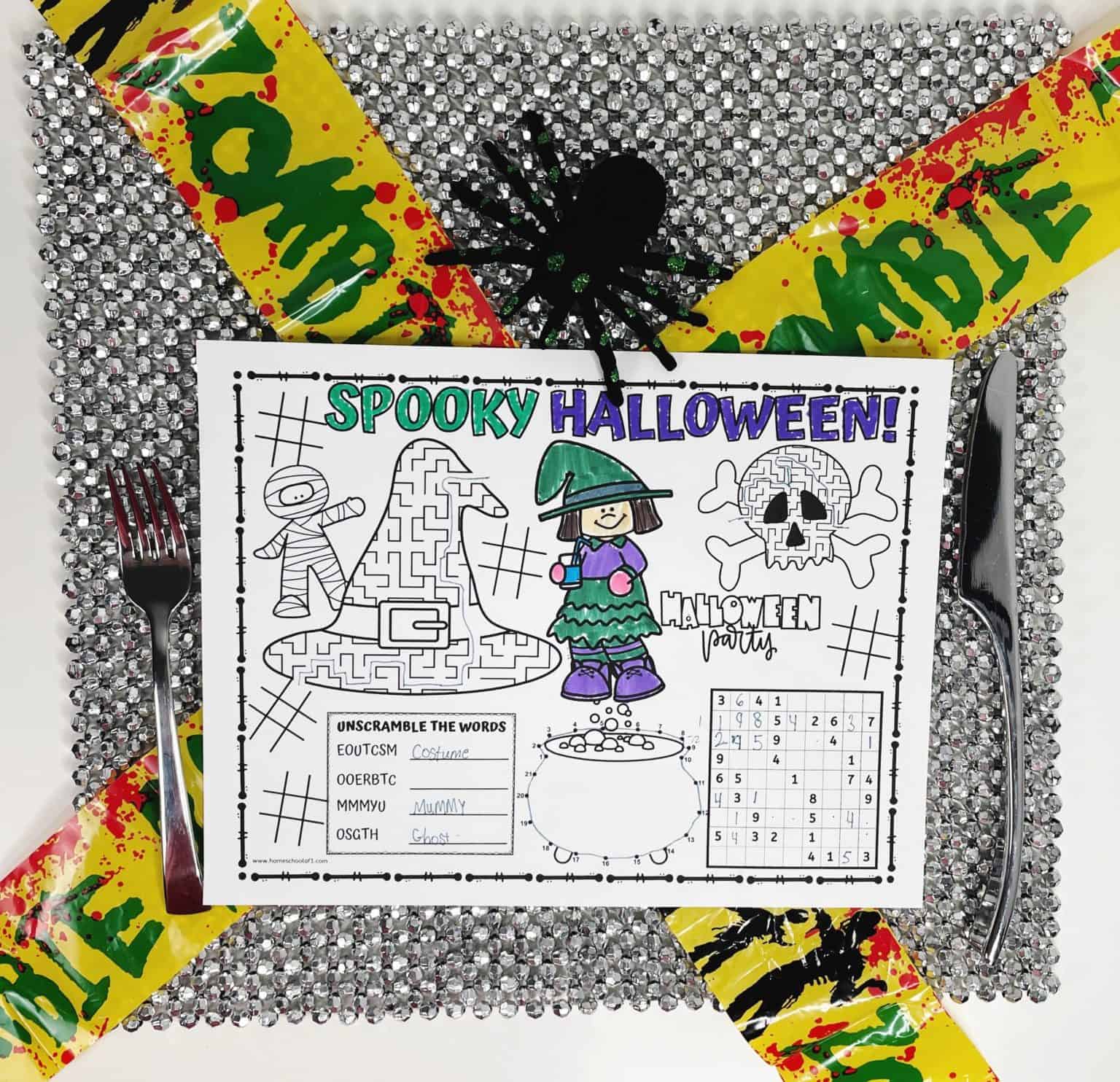 Free Halloween Activity Placemats for Table Fun