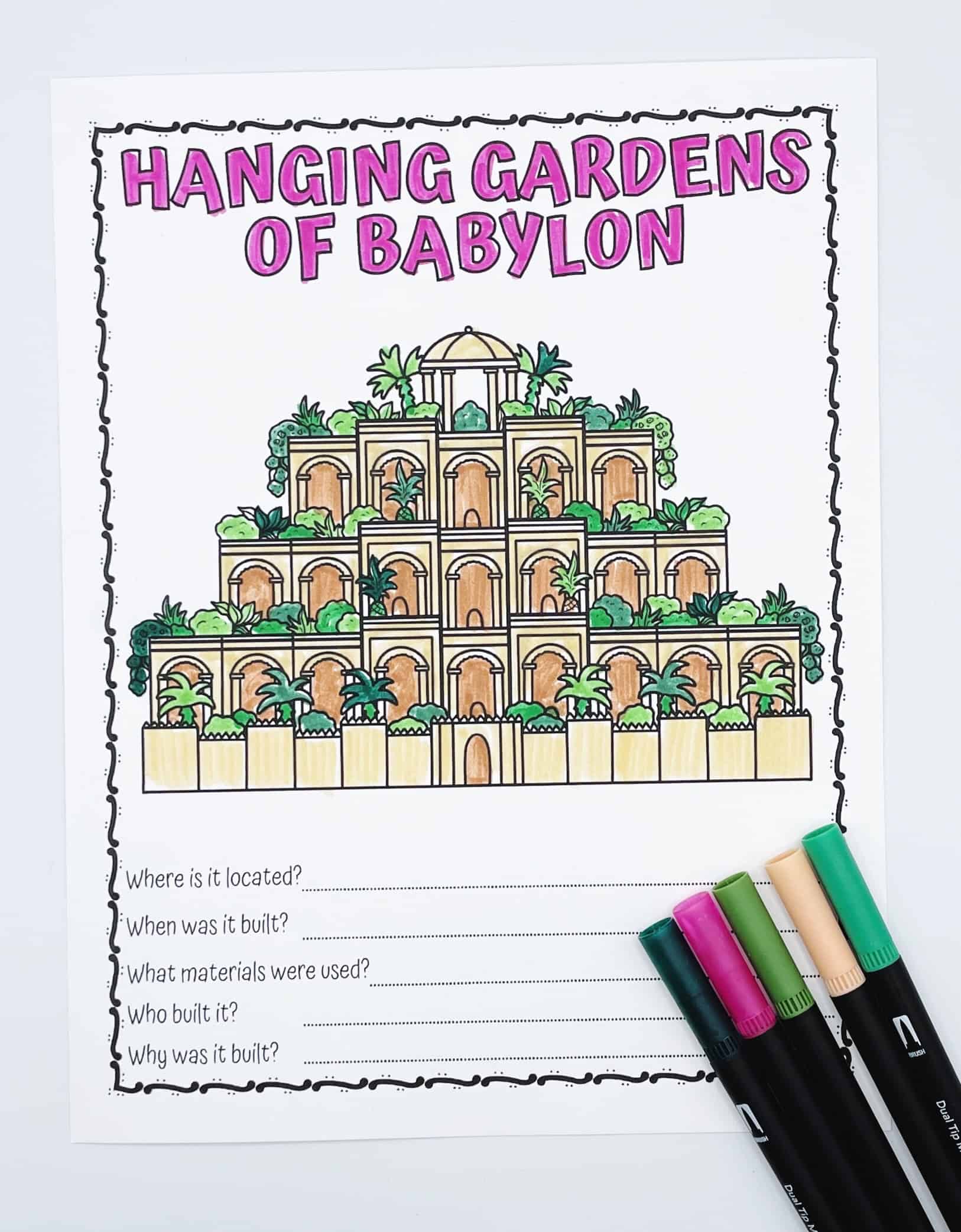 Hanging Gardens of Babylon Worksheet & Fun Facts for Kids
