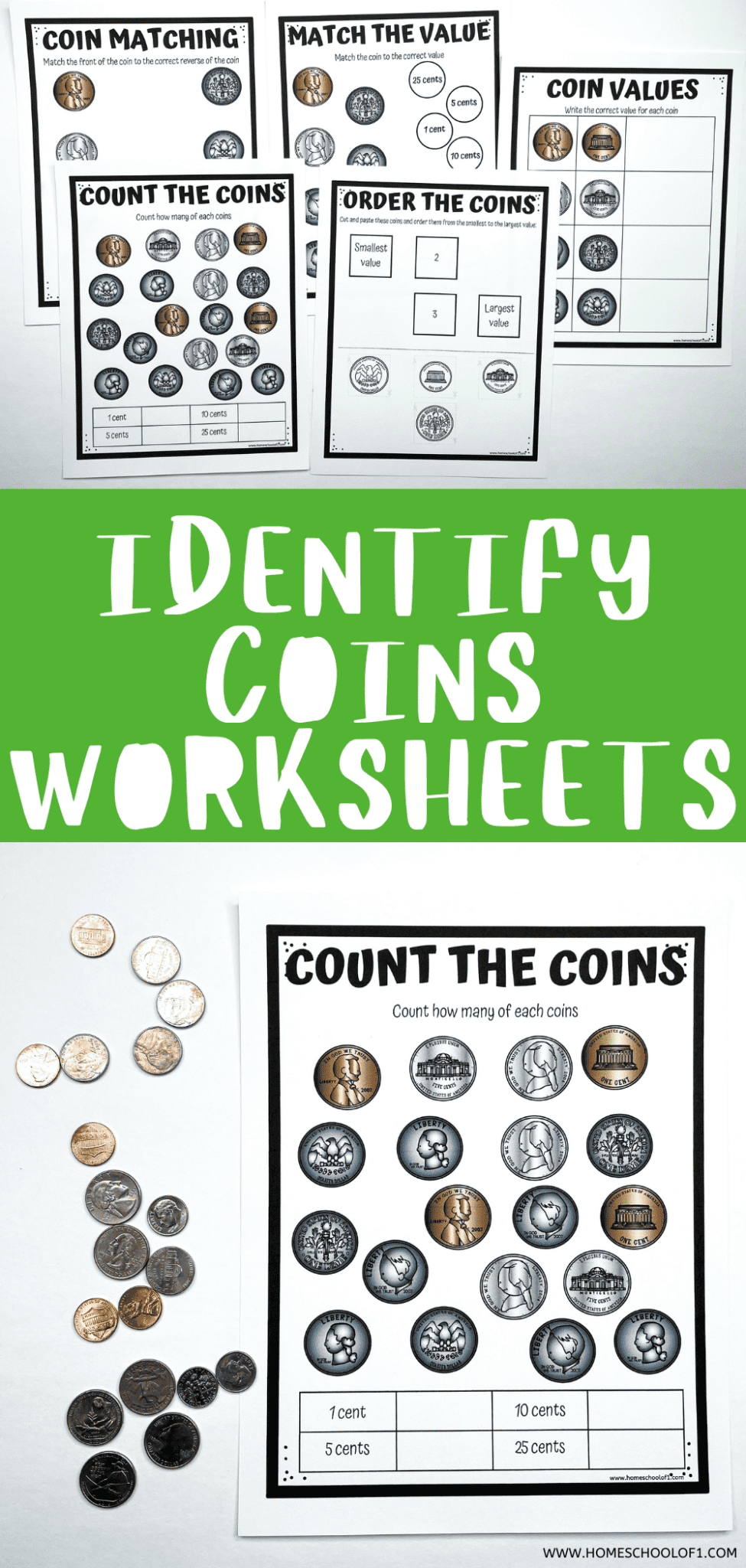 5 Free Printable Coin Identification Worksheets