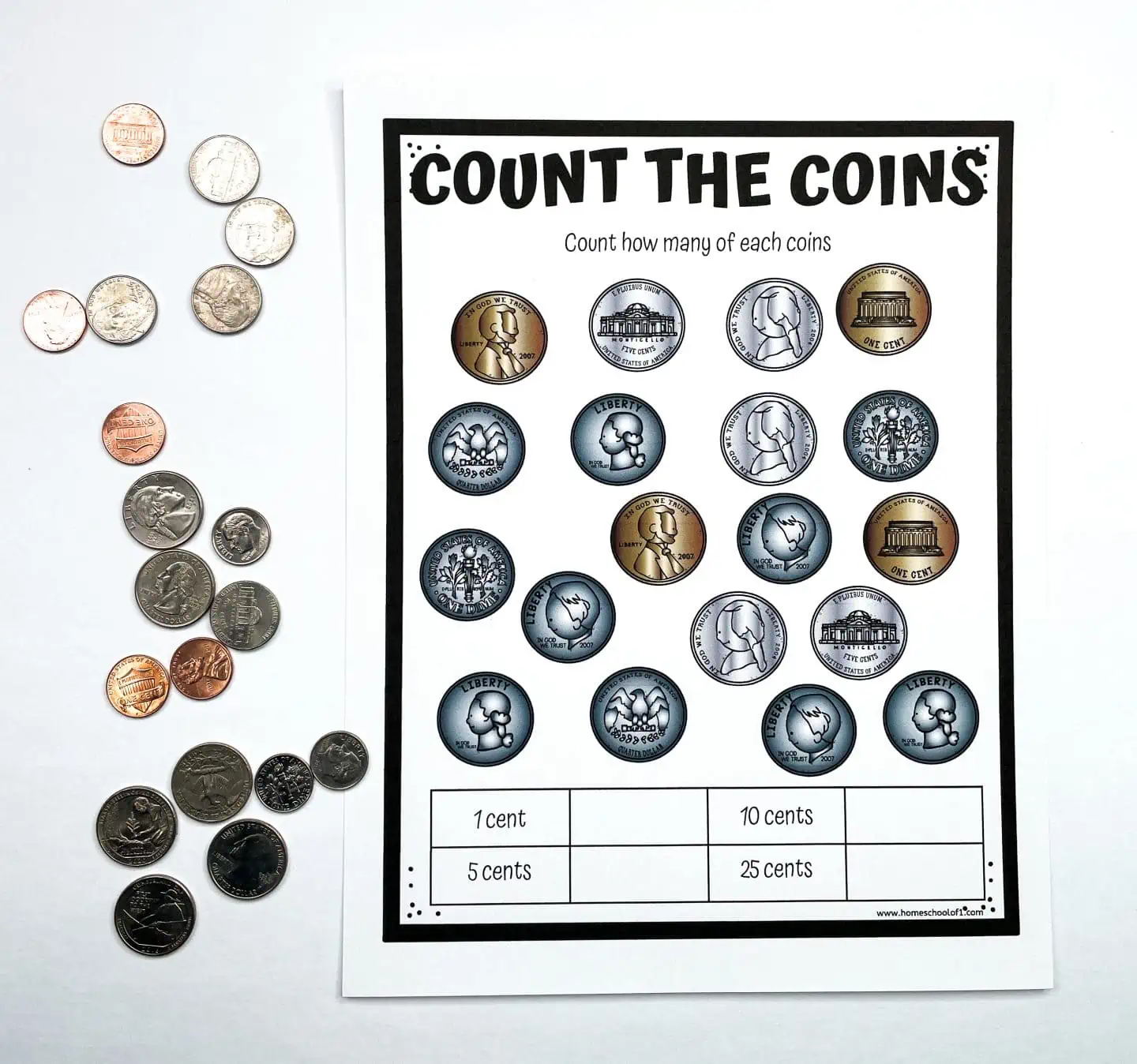 5 Free Printable Coin Identification Worksheets
