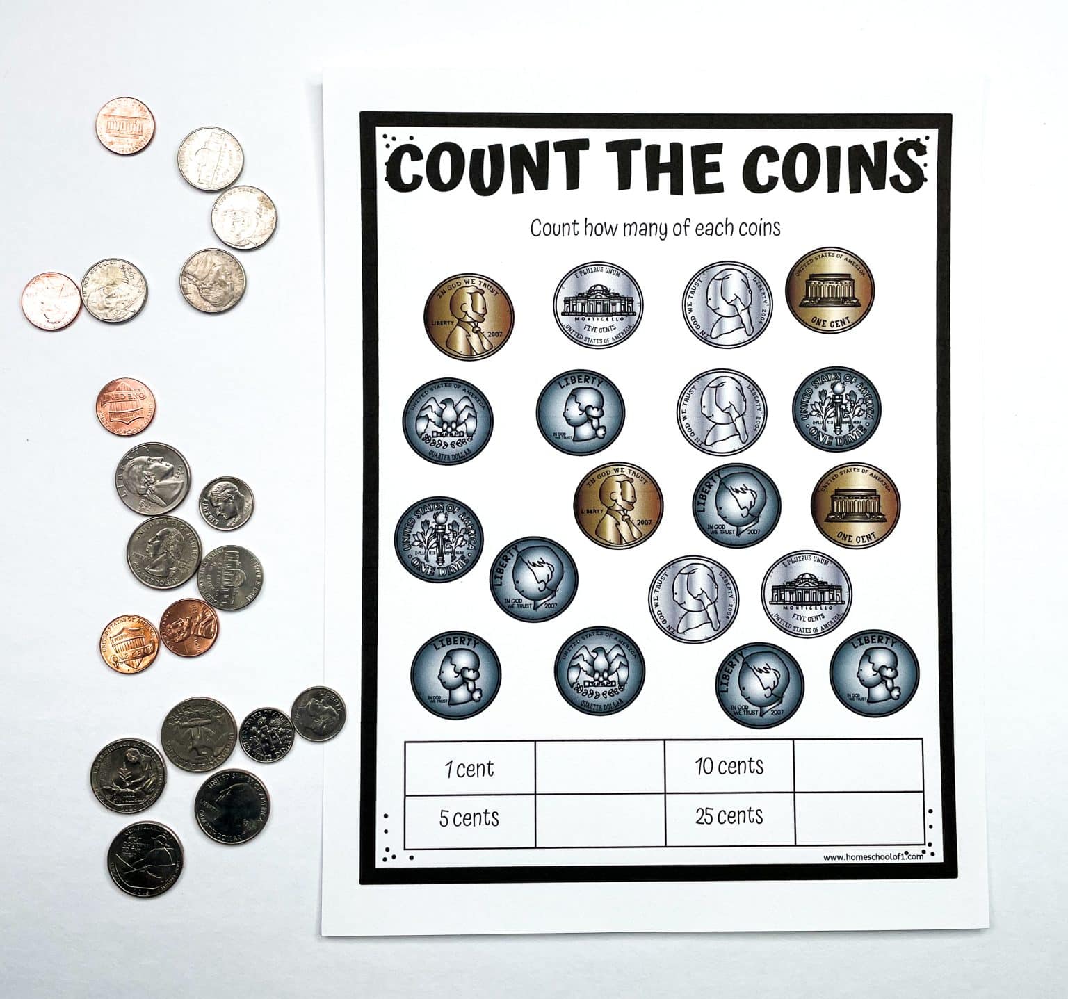 Free Identify Coins Worksheets for Kindergarten