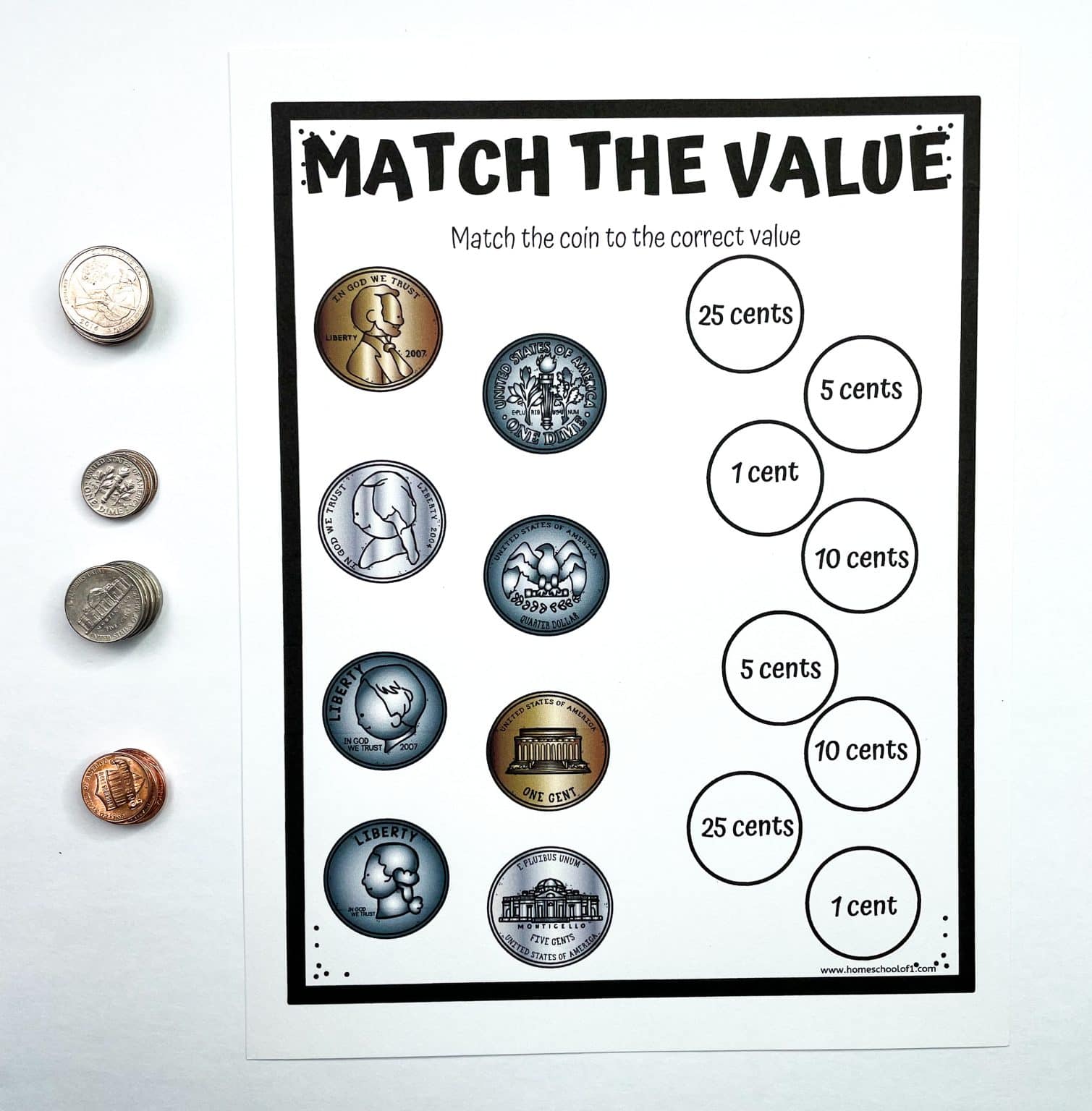 Free Identify Coins Worksheets for Kindergarten