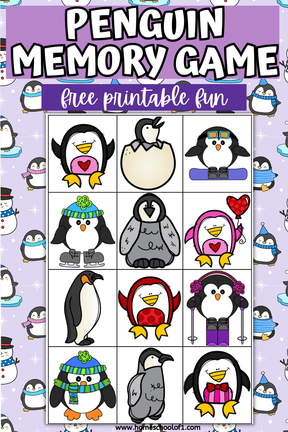 Free Penguin Memory Game Printable for Kids