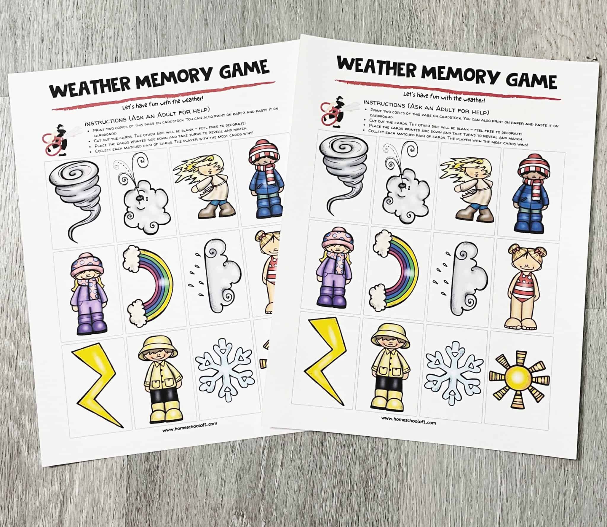 Free Weather Memory Game Printable