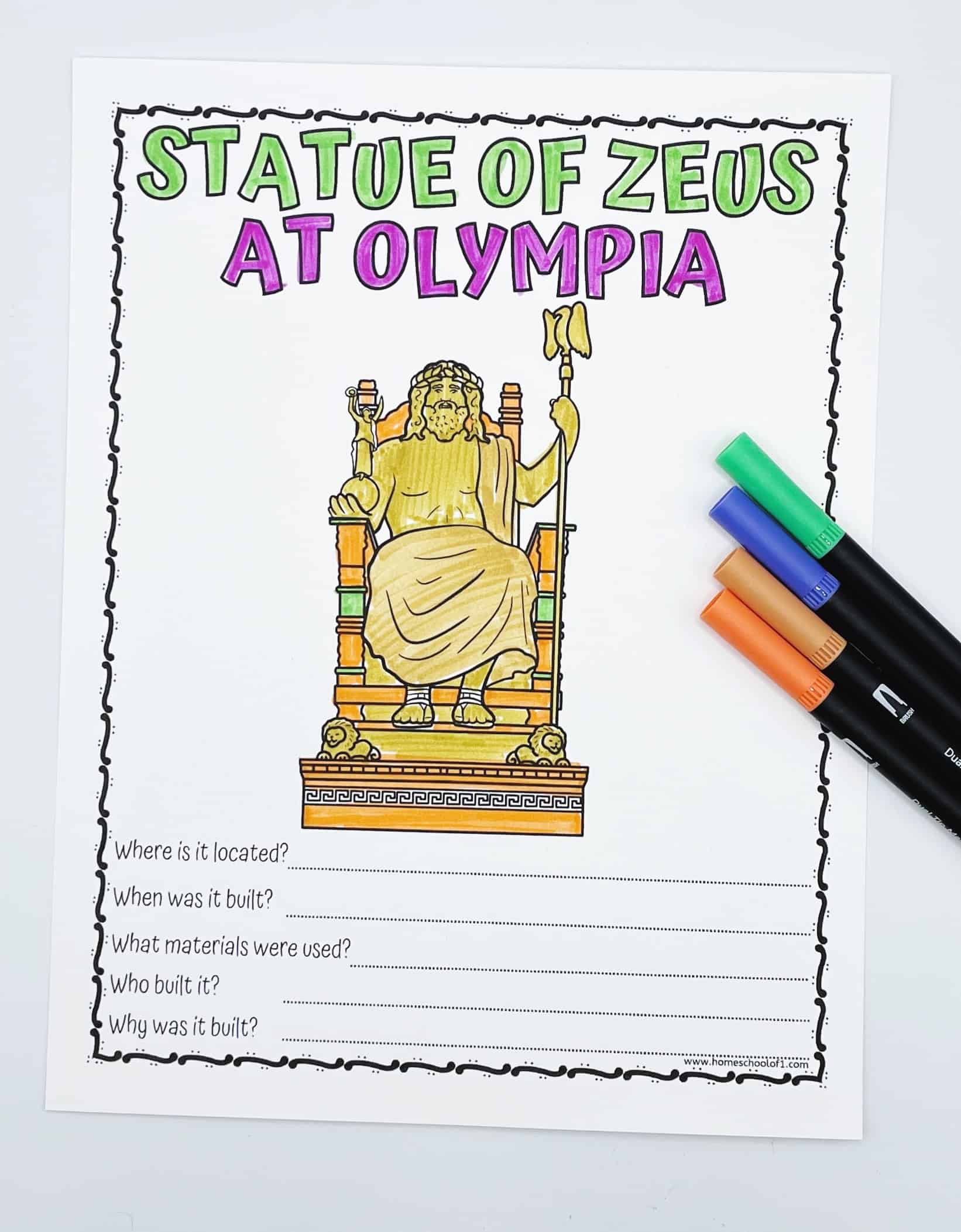 Free Statue of Zeus at Olympia Worksheet