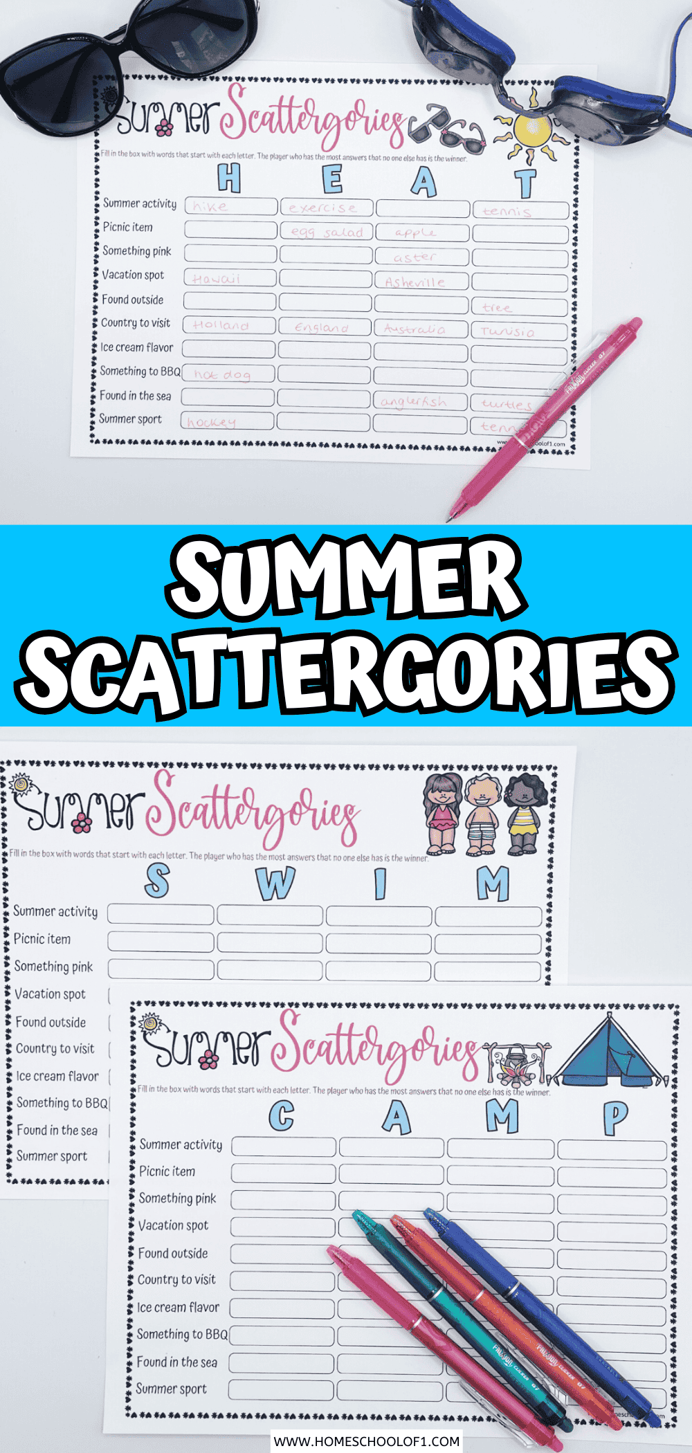 Free Summer Scattergories Printable Game Boards
