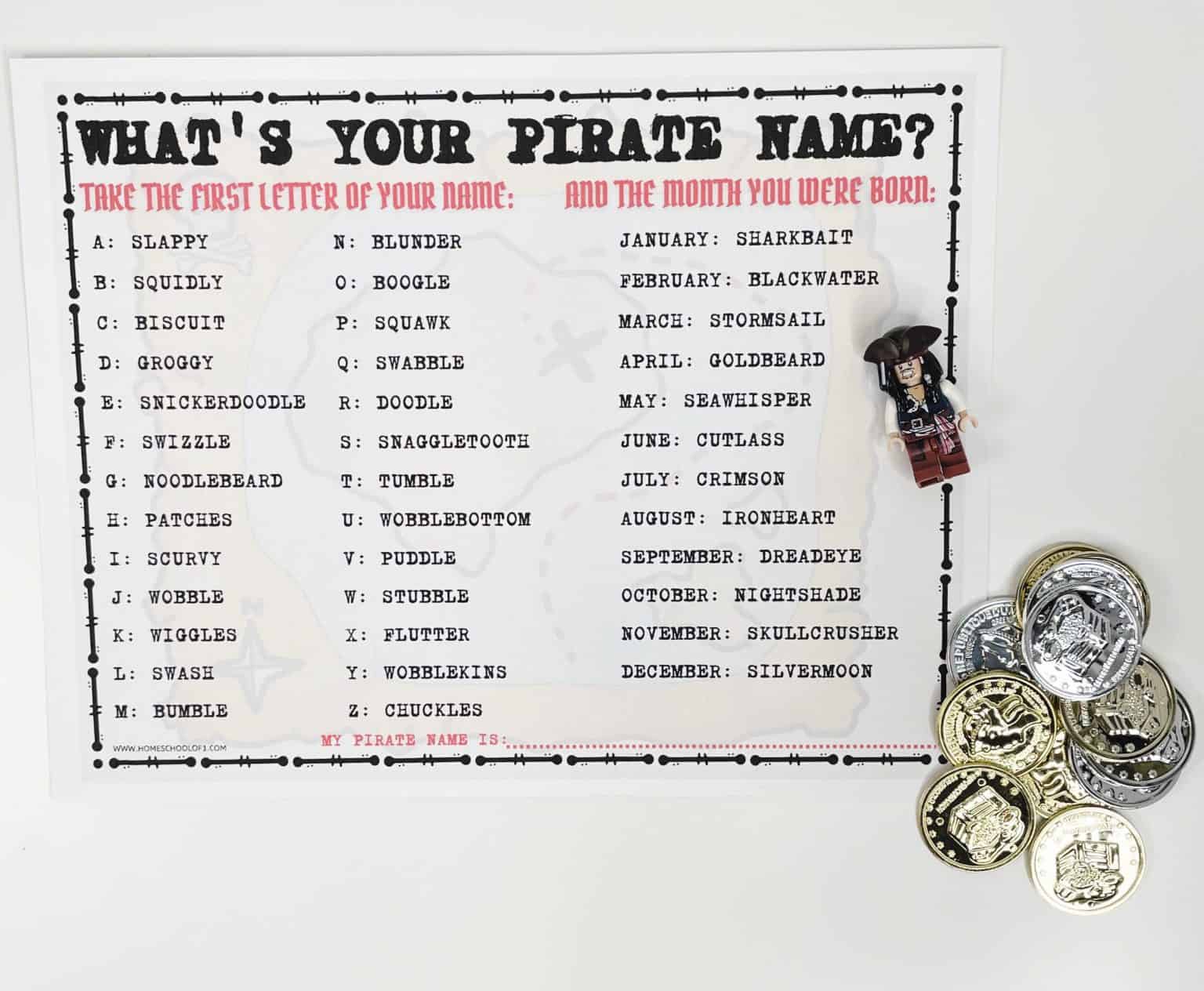What's Your Pirate Name Free Printable