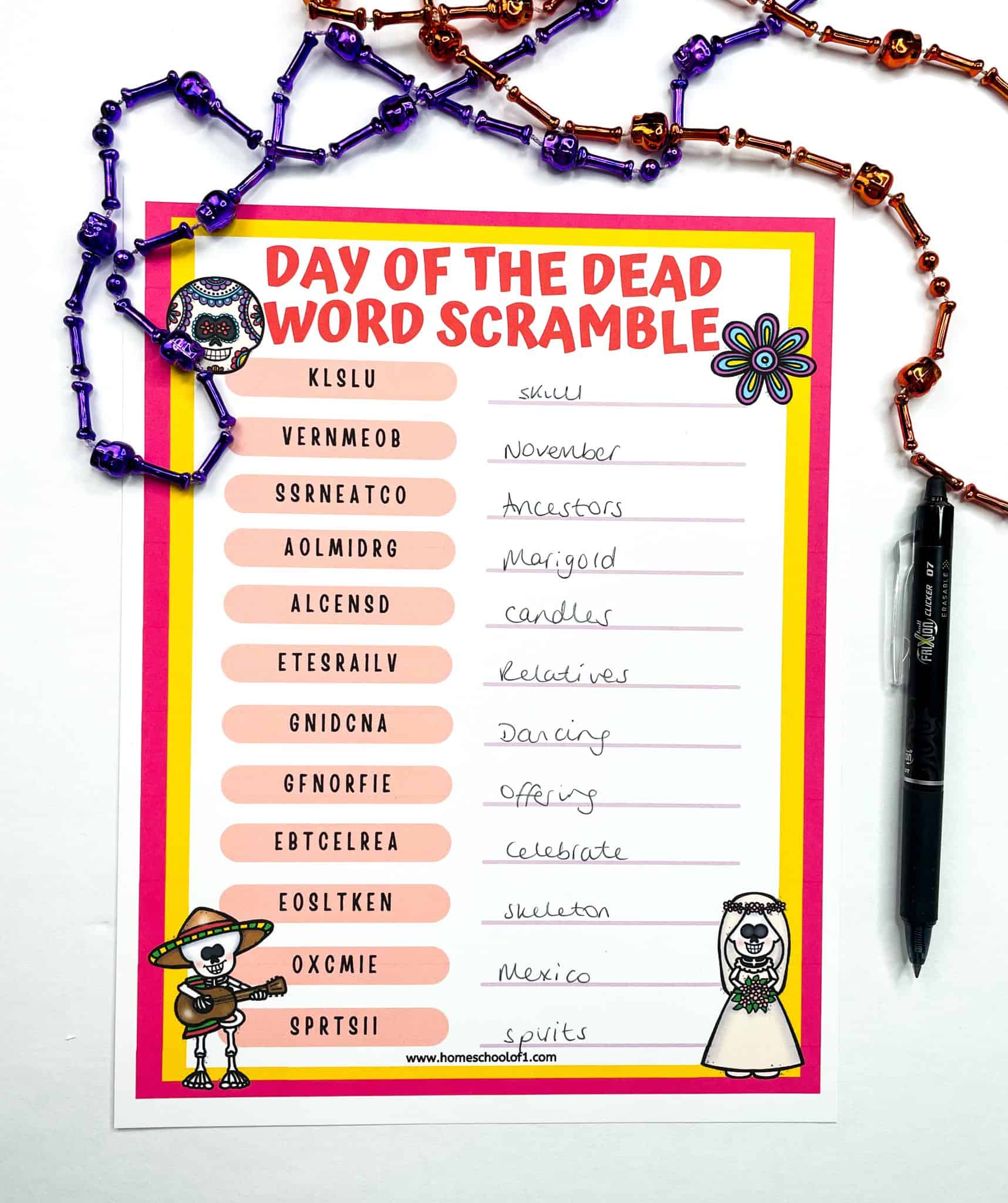 Free Day of the Dead Word Scramble Printable