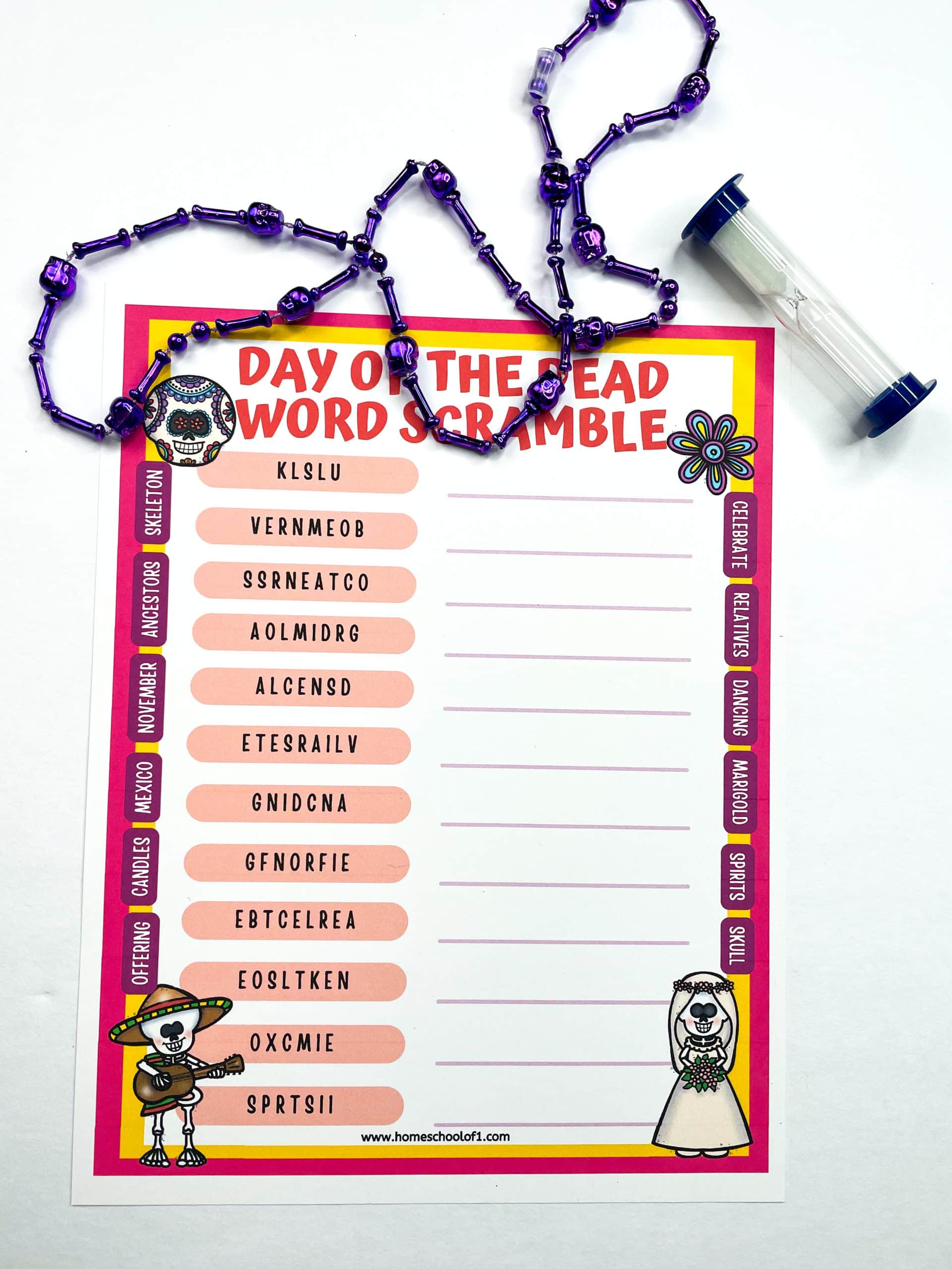 Free Day of the Dead Word Scramble Printable