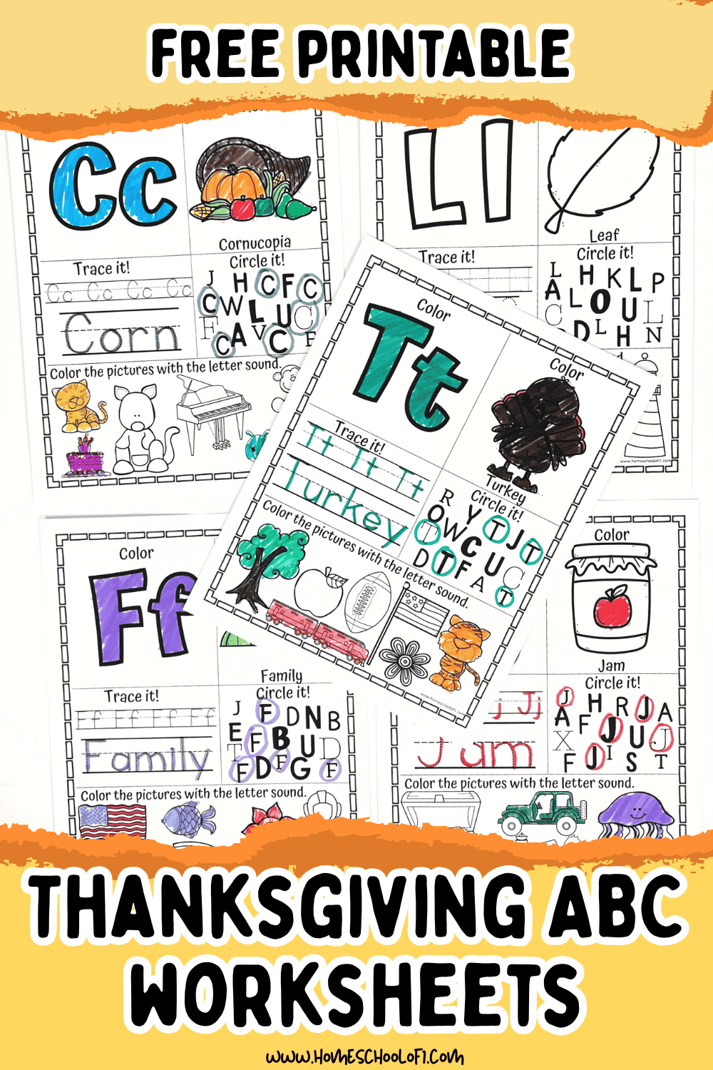 Free Thanksgiving Alphabet Worksheets (Color, Write & Trace)