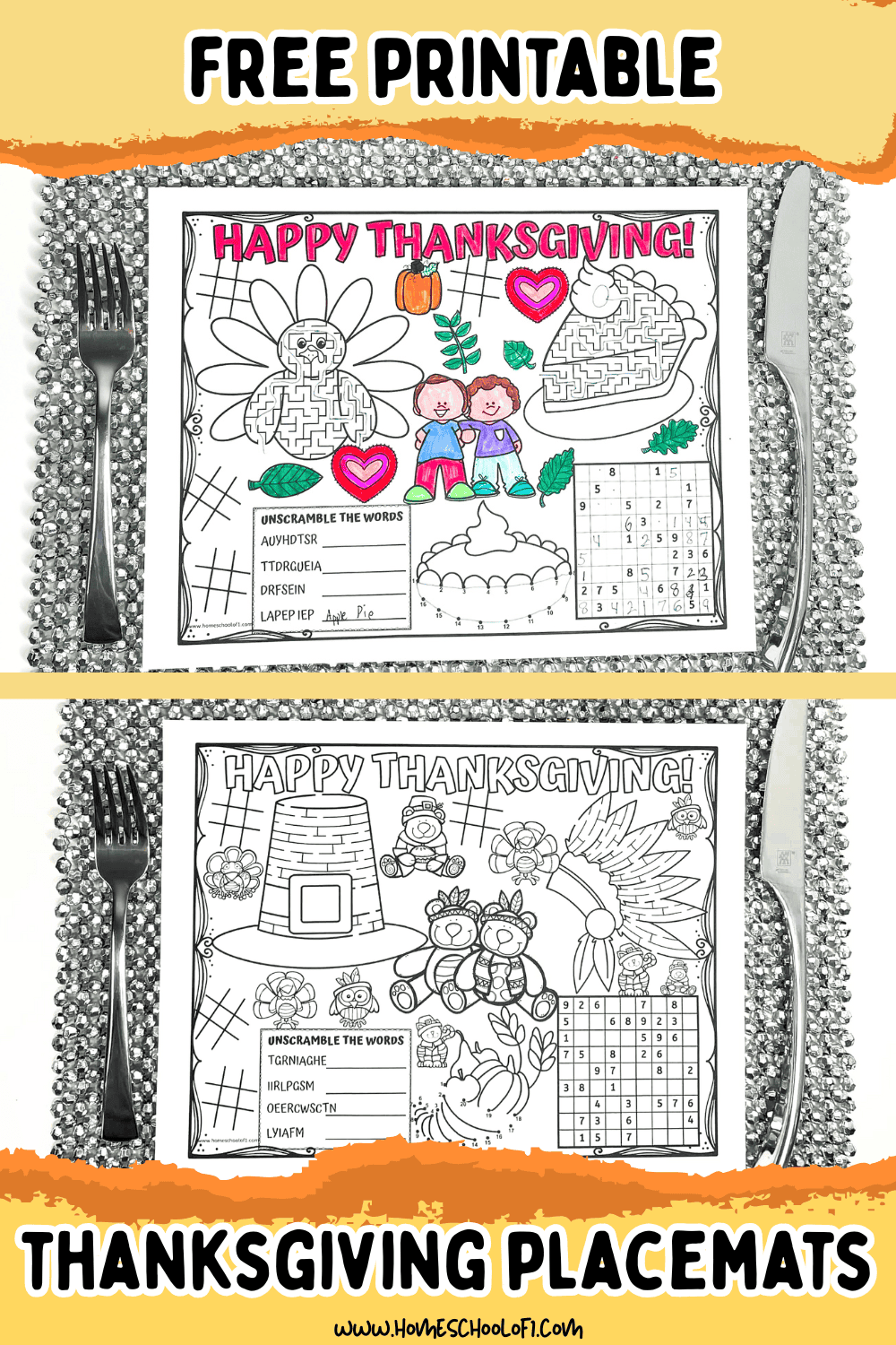 Free Thanksgiving Placemats for Kids