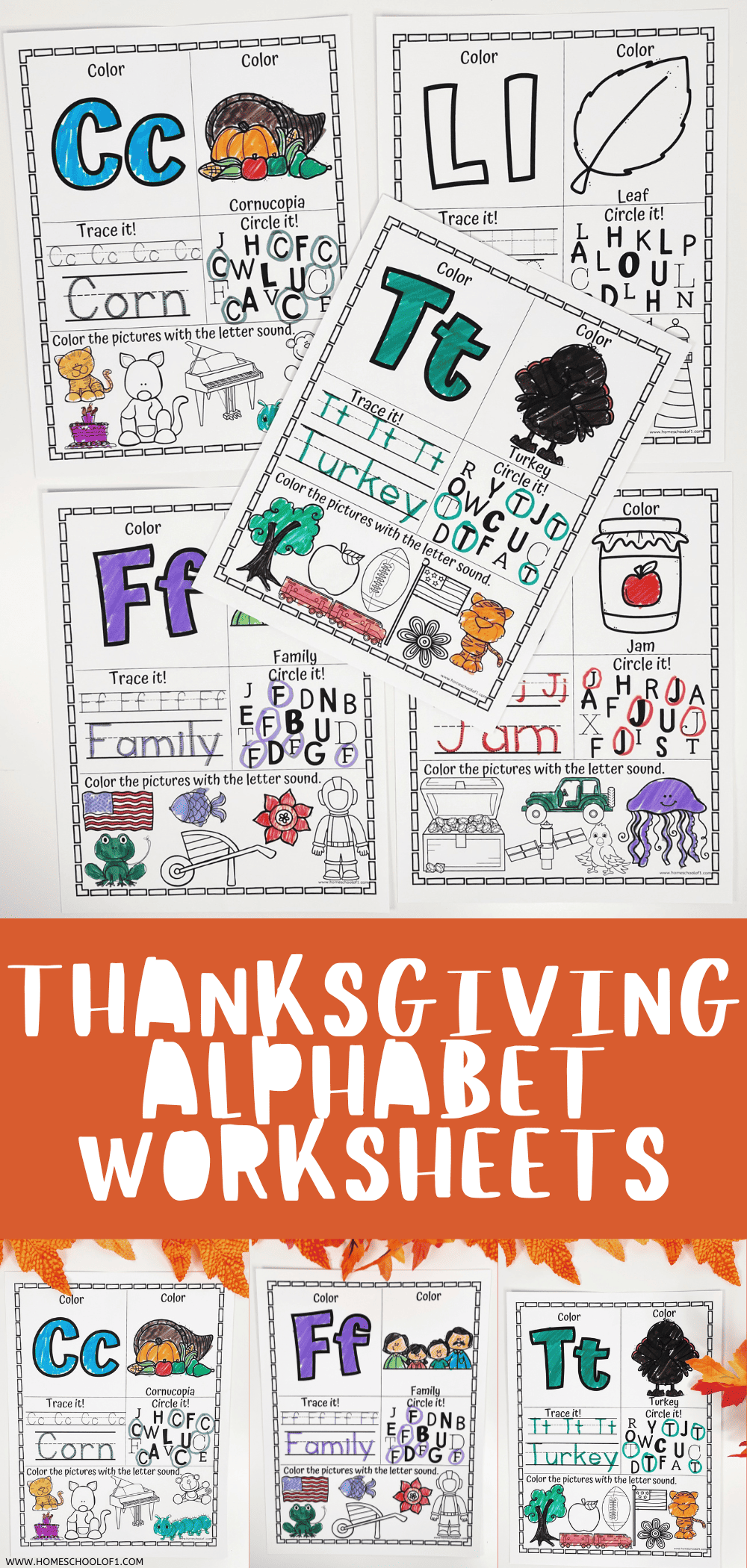 Free Thanksgiving Alphabet Worksheets (Color, Write & Trace)