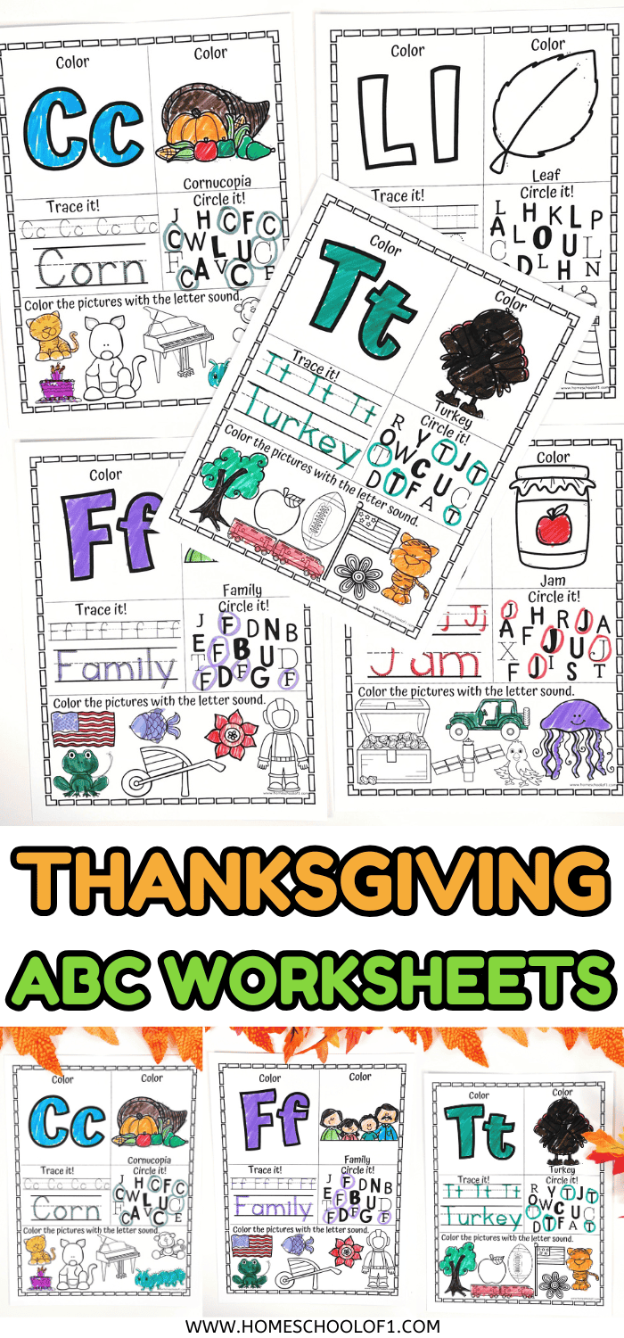 Free Thanksgiving Alphabet Worksheets (Color, Write & Trace)