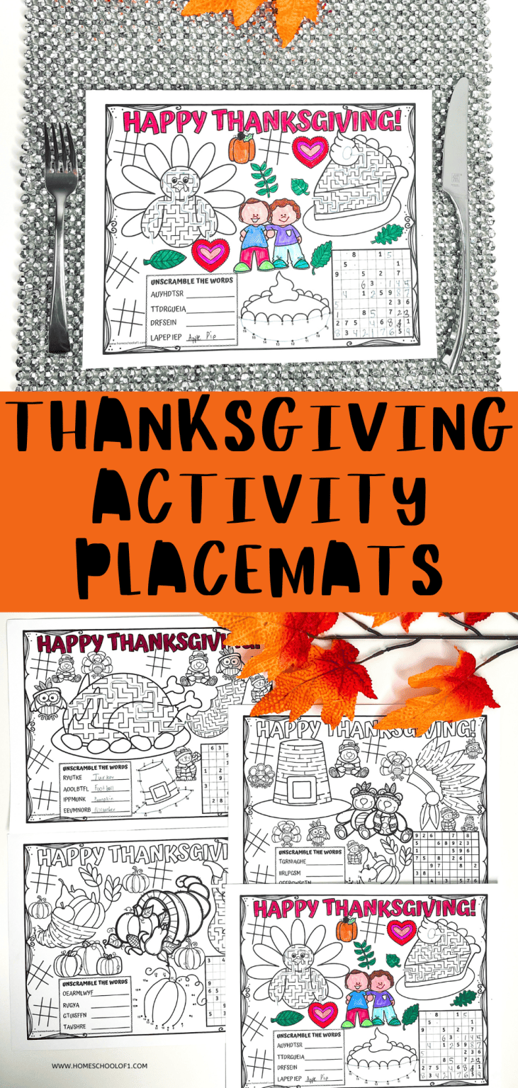 4 Free Thanksgiving Printable Placemats for Table Fun
