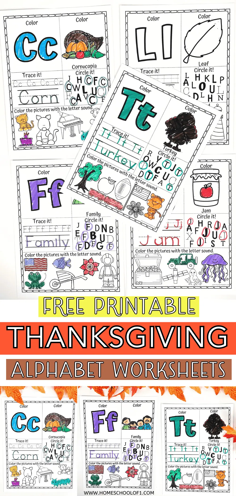 Free Thanksgiving Alphabet Worksheets (Color, Write & Trace)