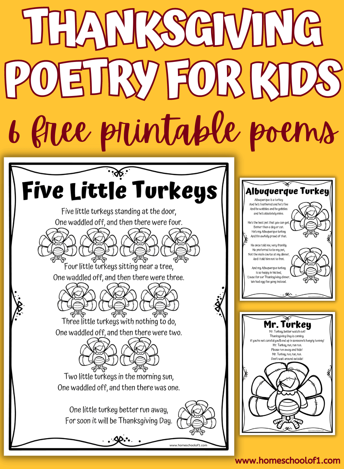 Thanksgiving Poems for Kids Printable to Read and Color