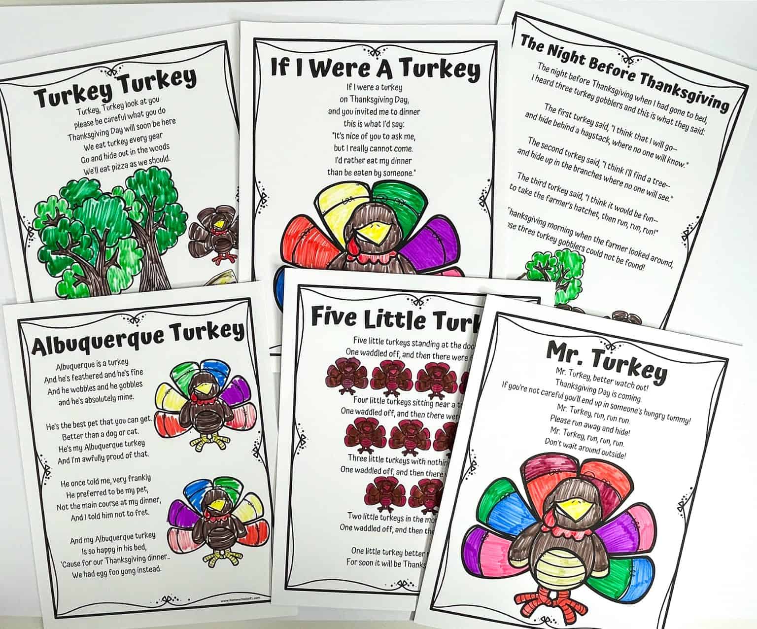 Thanksgiving Poems for Kids Printable to Read and Color