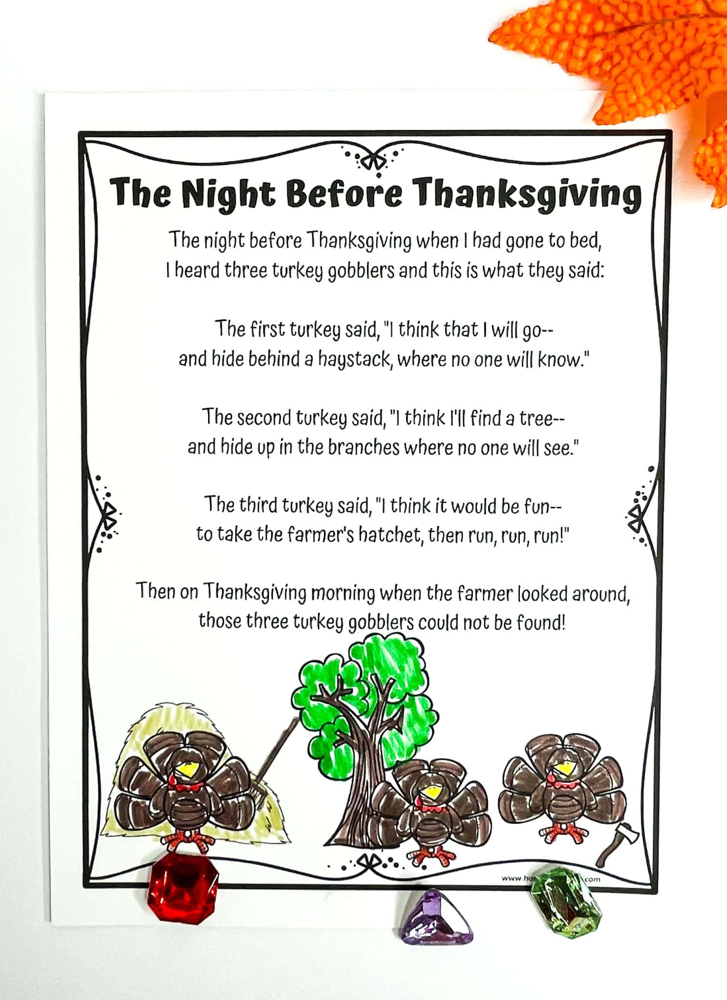 Thanksgiving Poems for Kids Printable to Read and Color