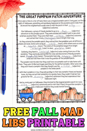 Free Pumpkin Mad Libs Printable for Fall