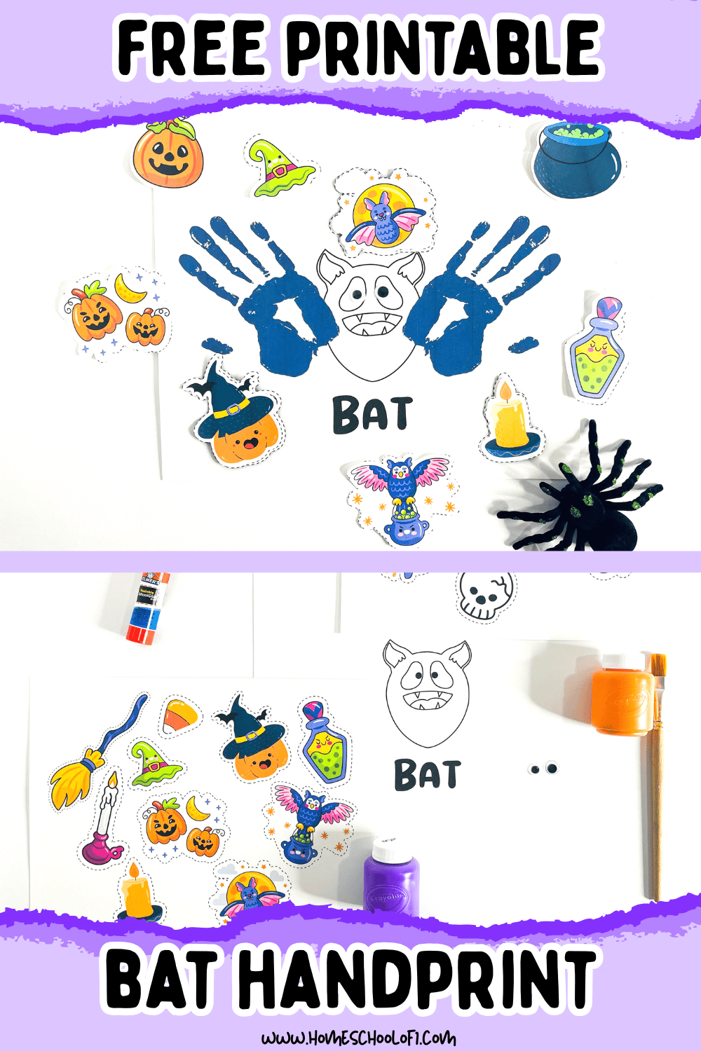 Free Bat Handprint Craft with Halloween Stickers