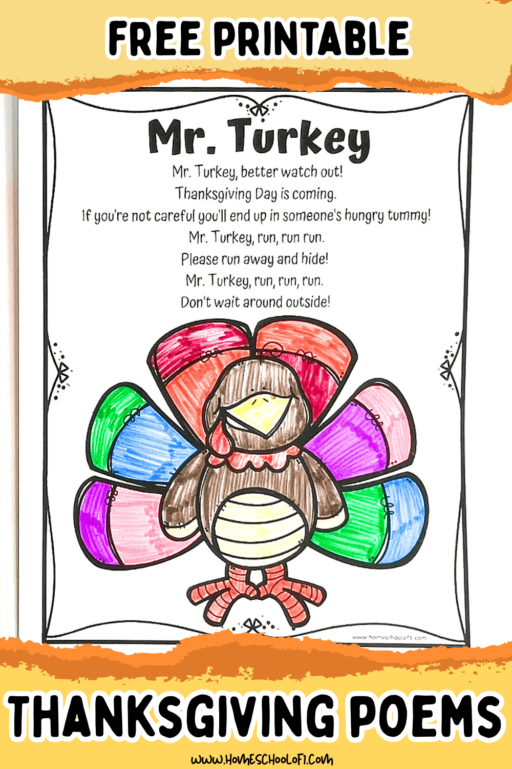 Thanksgiving Poems for Kids Printable to Read and Color