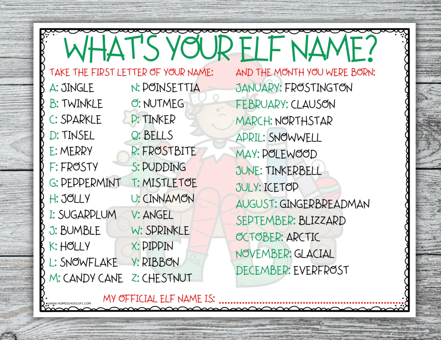 Christmas Elf Name Generator Printable Free