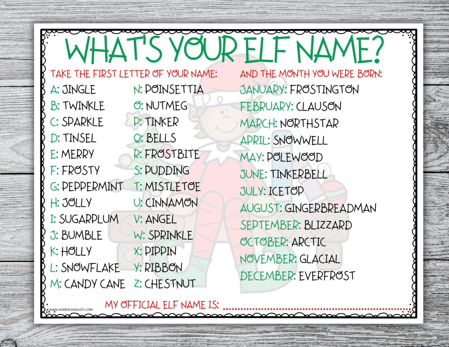 Free Christmas Elf Name Generator Printable