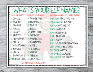 Free Christmas Elf Name Generator Printable