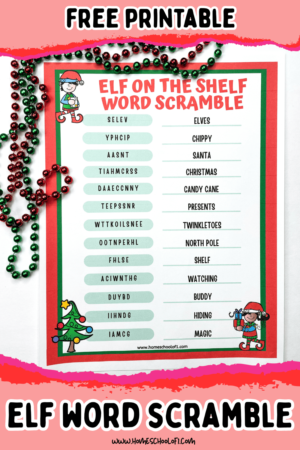 Elf on the Shelf Word Scramble (Easy & Hard Version)