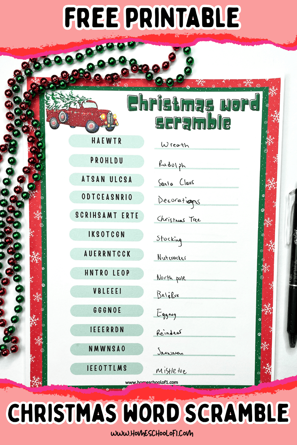 Free Christmas Word Scramble Printable (With Answer Key)